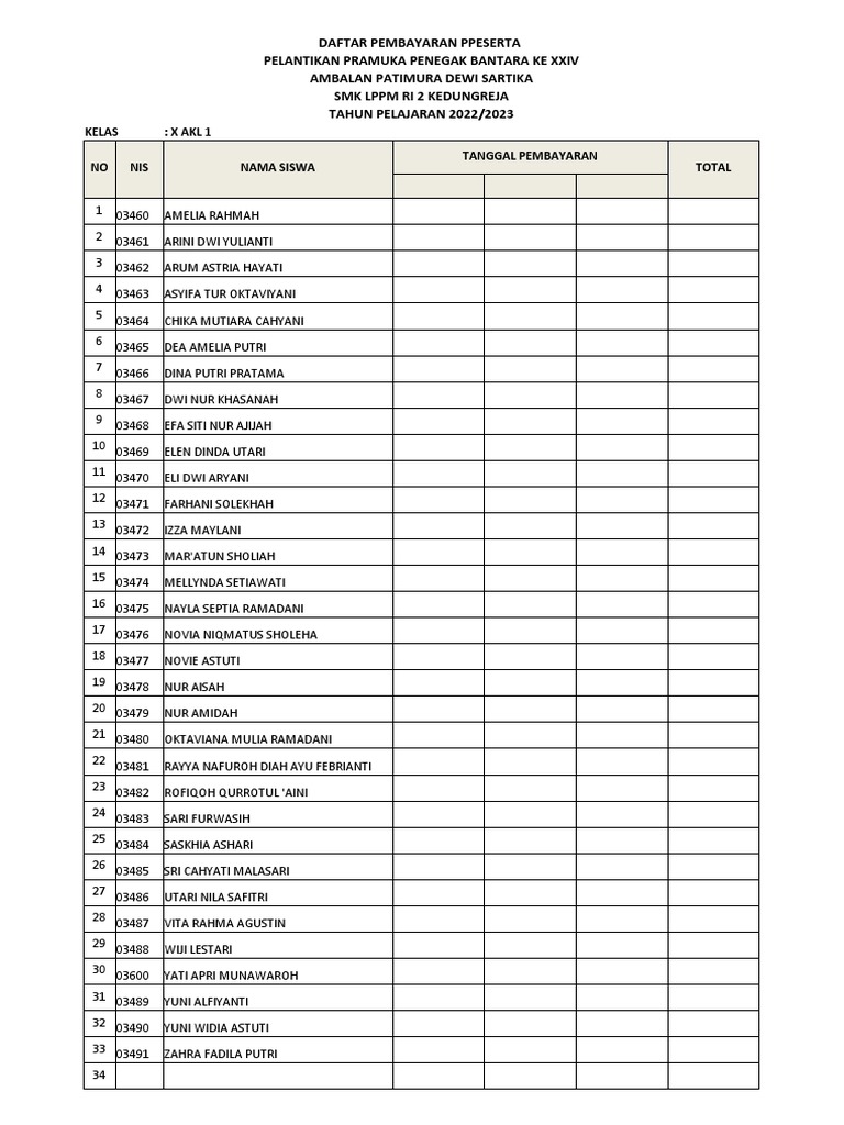 Cetak 8 Daftar Pembayaran | PDF