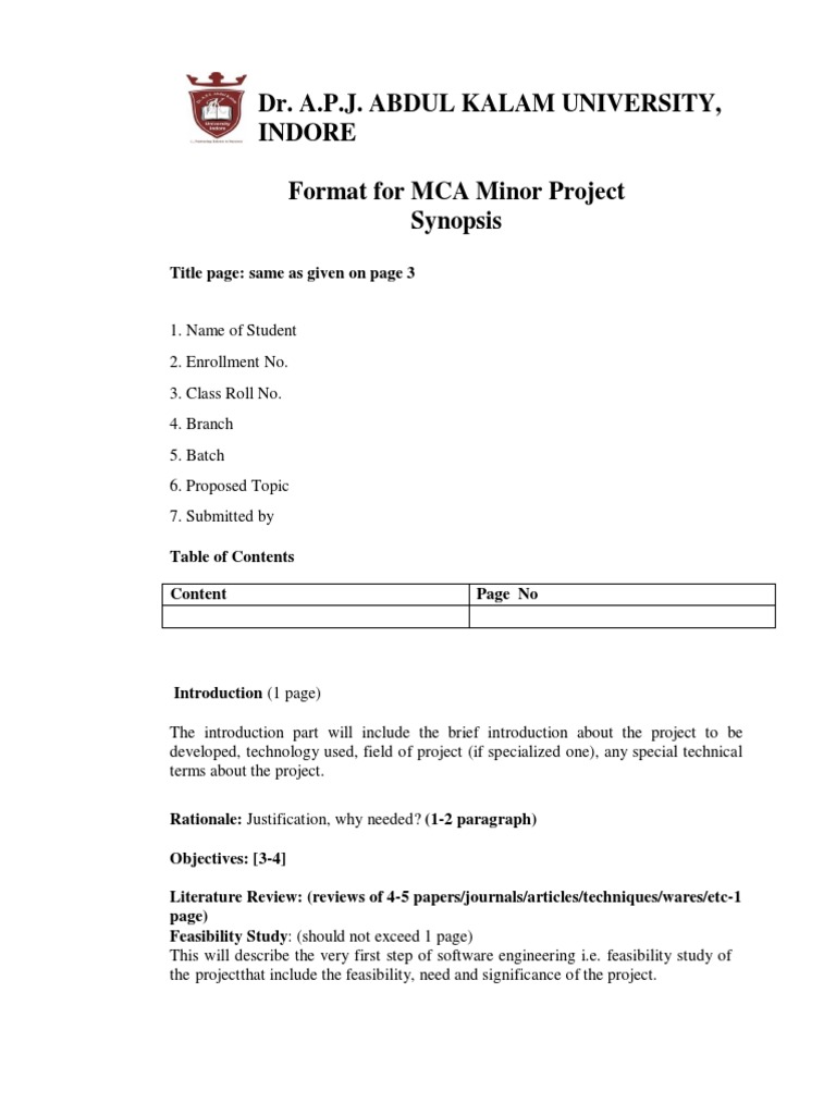 Synopsis-of-Minor-Projec of Mca | PDF | Academic Degree | Feasibility Study