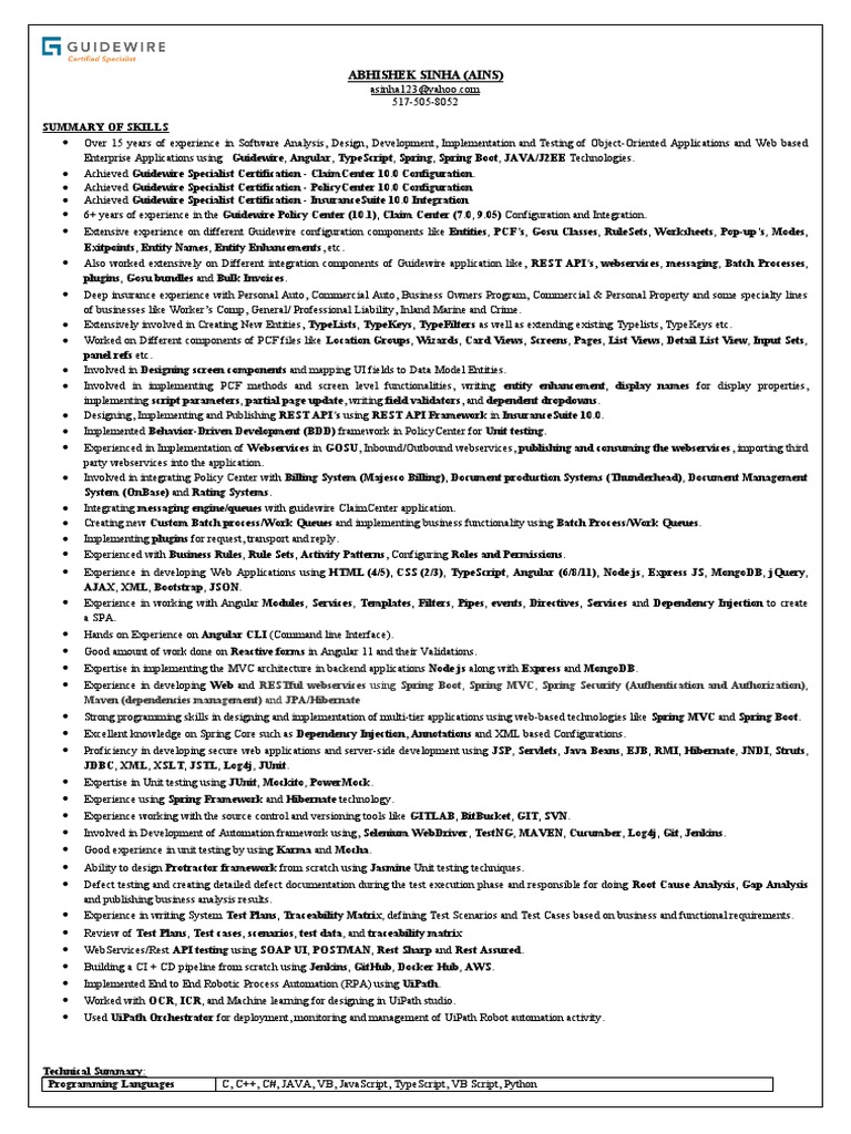 Dice Resume CV ABHISHEK SINHA | Download Free PDF | Spring Framework ... Dice Resume CV ABHISHEK SINHA | Download Free PDF | Spring Framework ...