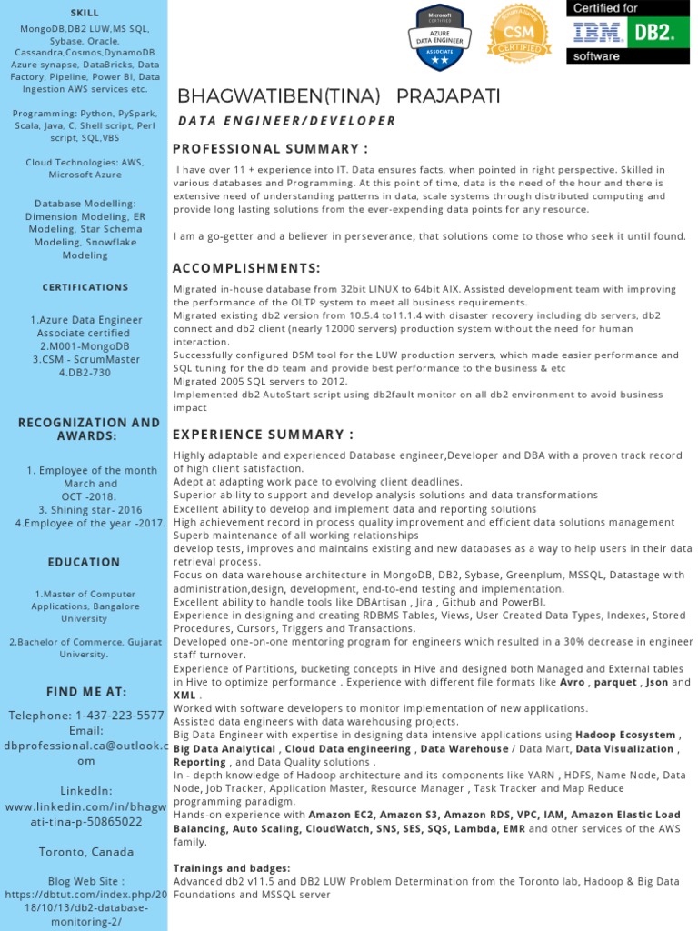 Dice Resume CV BHAGWATI PRAJAPATI | Download Free PDF | Ibm Db2 | Databases