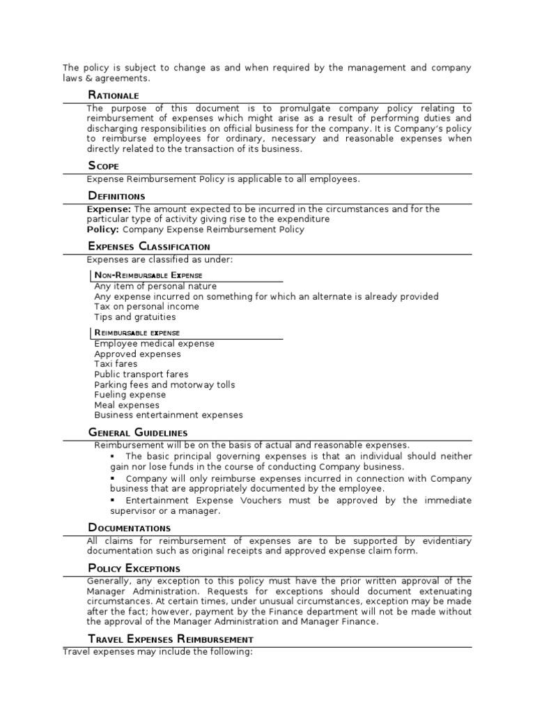Expense Reimbursement Policy | Expense | Gratuity