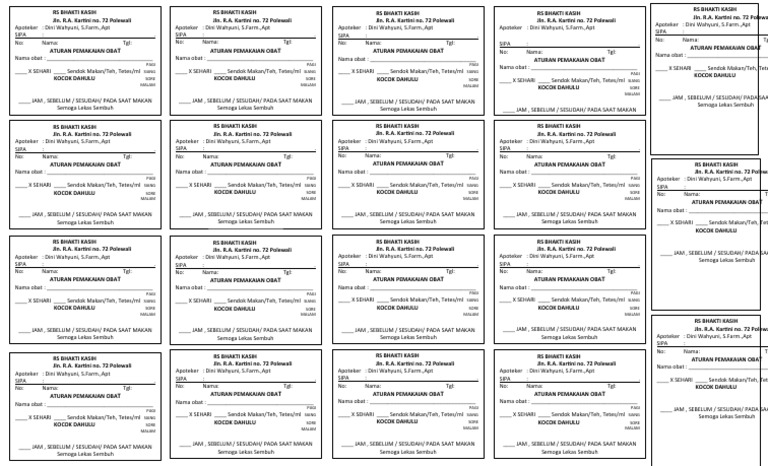 Blanko Etiket Sediaan Oral (Larutan, Suspensi, Emulsi) Fix RSBK | PDF
