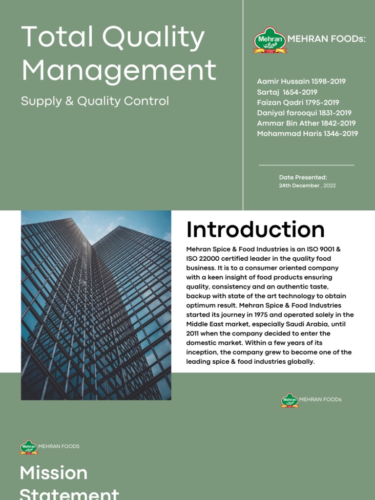 Total Quality Management PRESENTATION | PDF | Supply Chain | Food And Drink