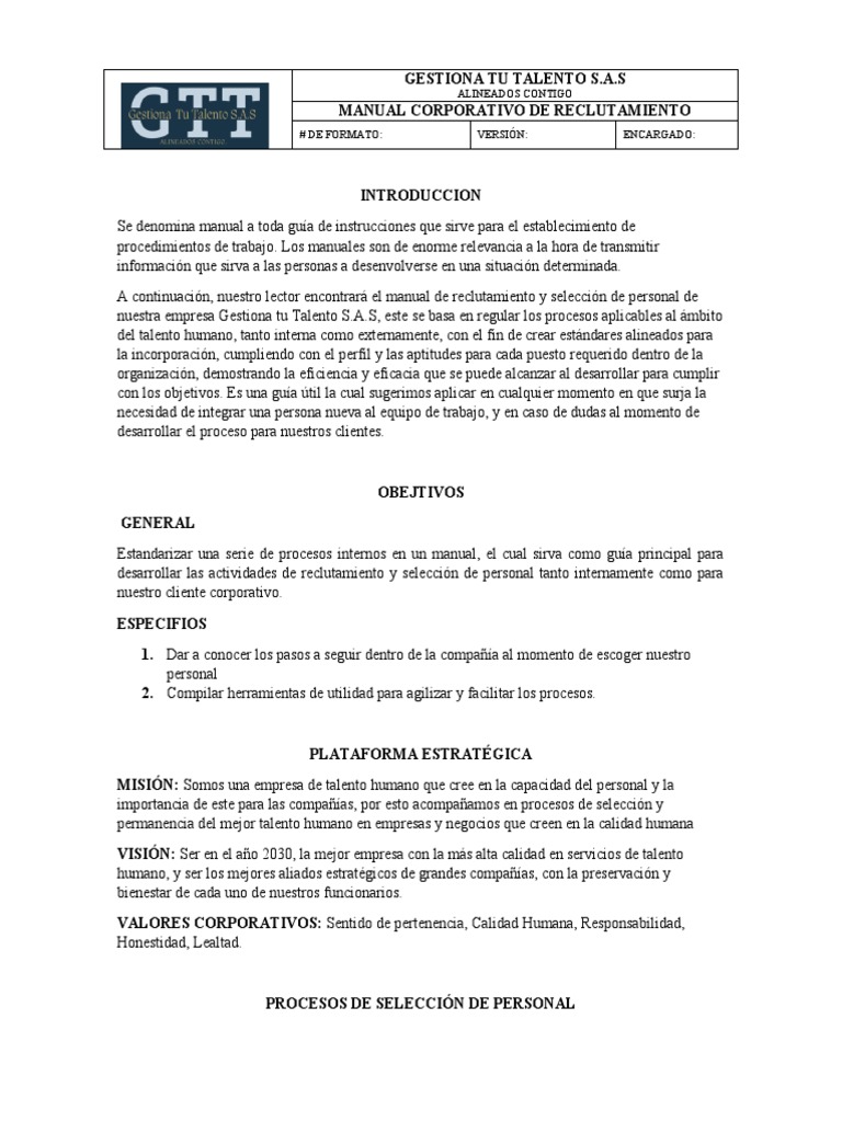 Manual de Seleccion de Personal | PDF | Reclutamiento | Gestión de ...