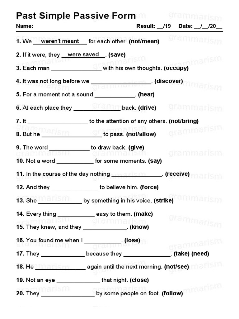 Past Simple Passive Form Worksheet | PDF