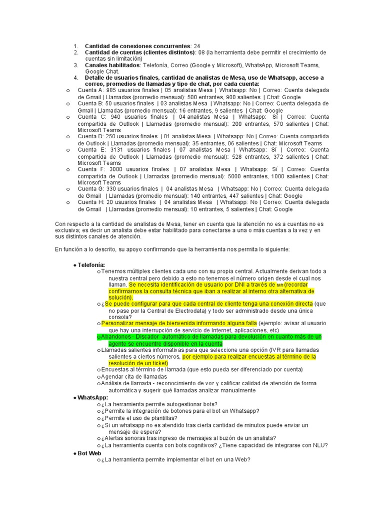 Requerimientos Contact Center | PDF | Internet Bot | Respuesta de Voz Interactiva