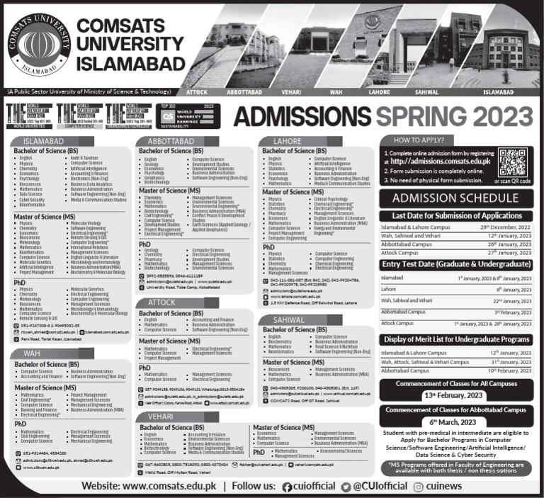Admissions Opportunities and Procedures at COMSATS University Islamabad ...