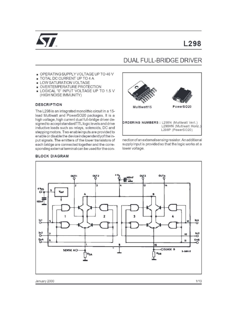 l298n Datasheet Driver Puente H | PDF