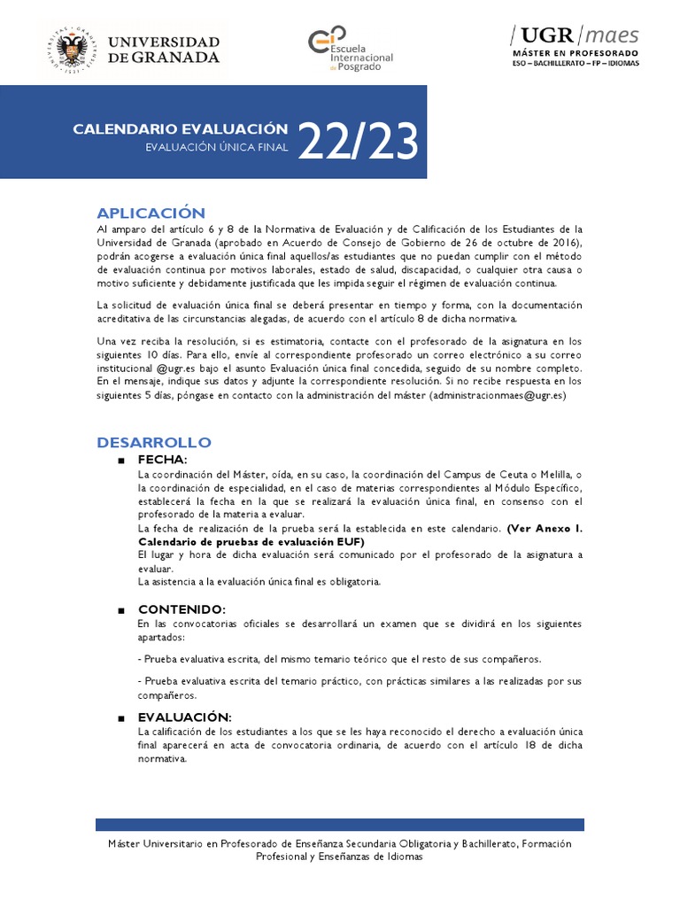 Calendario EUF 2023 | PDF | Maestros | Evaluación
