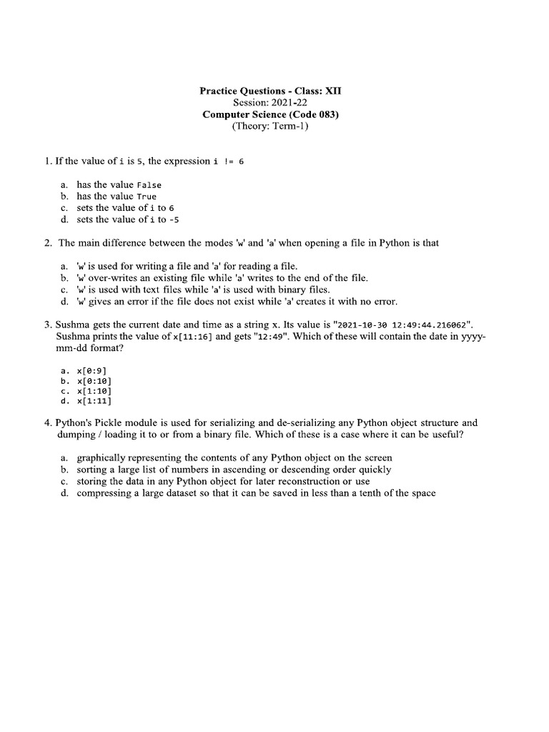 CBSE Practice Questions | PDF