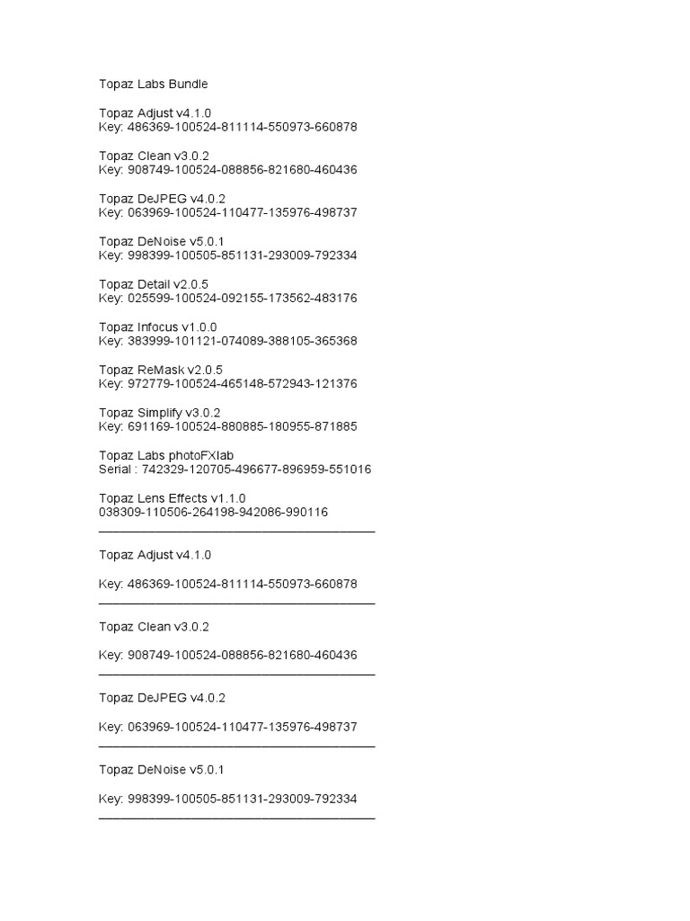 Keys Topaz | PDF | Adobe Photoshop | Computer Architecture