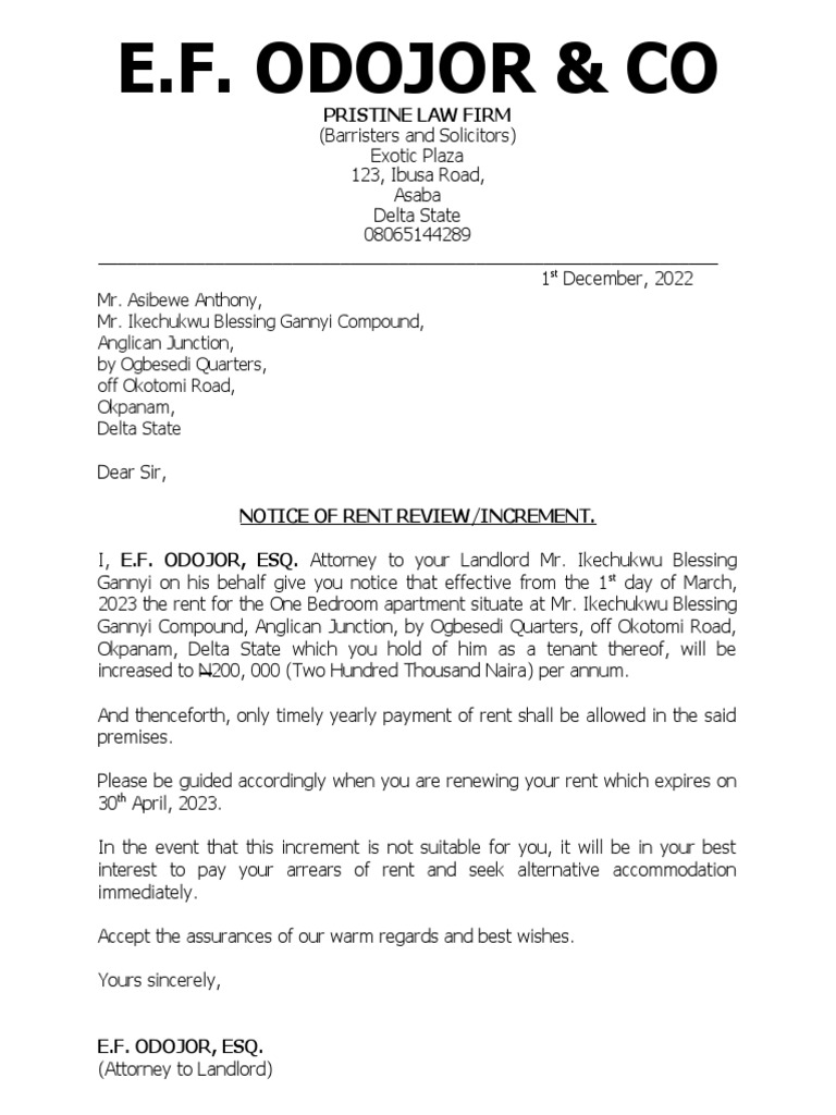 Notice of Increment | PDF | Landlord | Land Law