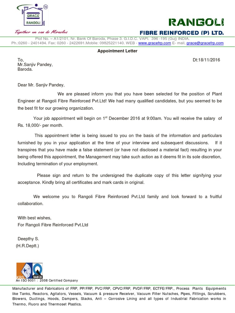 Appointment Order | PDF | Fibre Reinforced Plastic | Civil Engineering