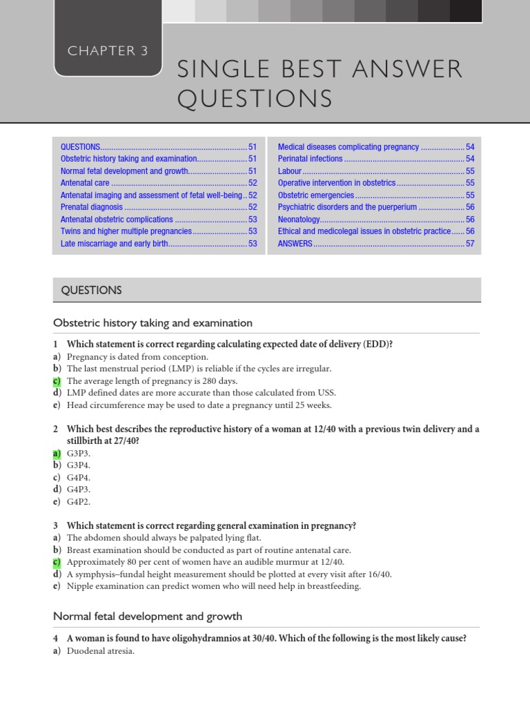 Obstetrics MCQs: Antenatal Care Insights | PDF | Childbirth | Pregnancy