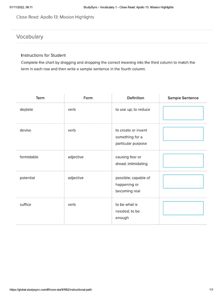 Apollo 13 Vocabulary Sheet | PDF