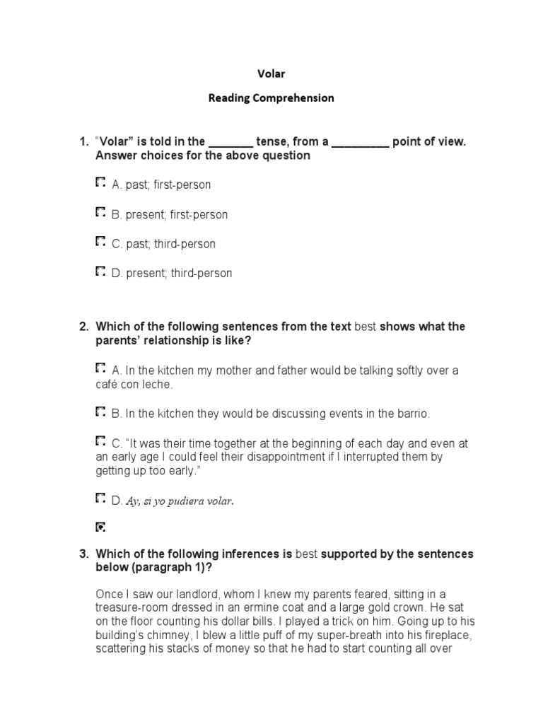 Volar Reading Comprehension Quiz | PDF