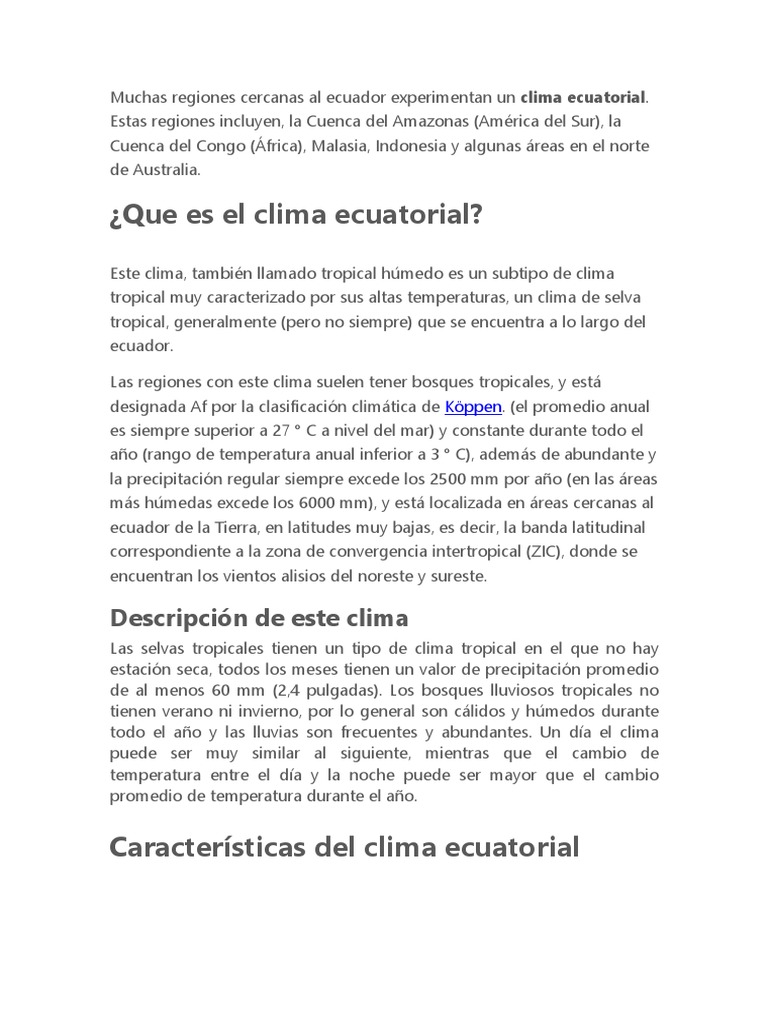 Clima Ecuatorial | Descargar gratis PDF | Zona tropical | Ciencias de ...