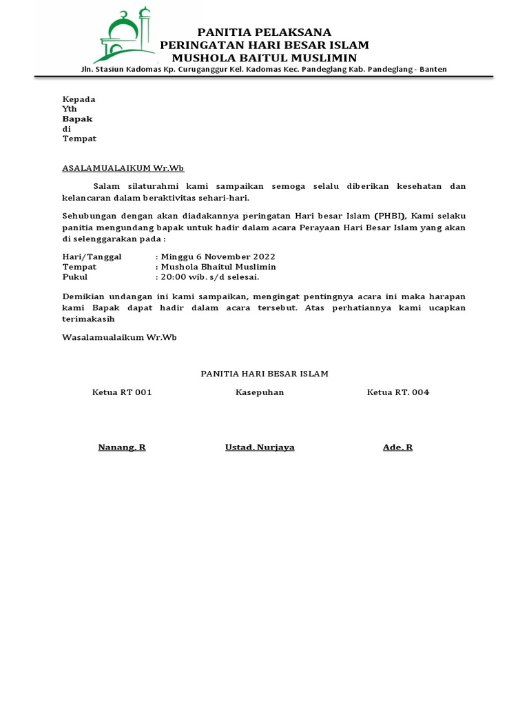 Surat Undangan Haul Syeh Abdul Qadir | PDF