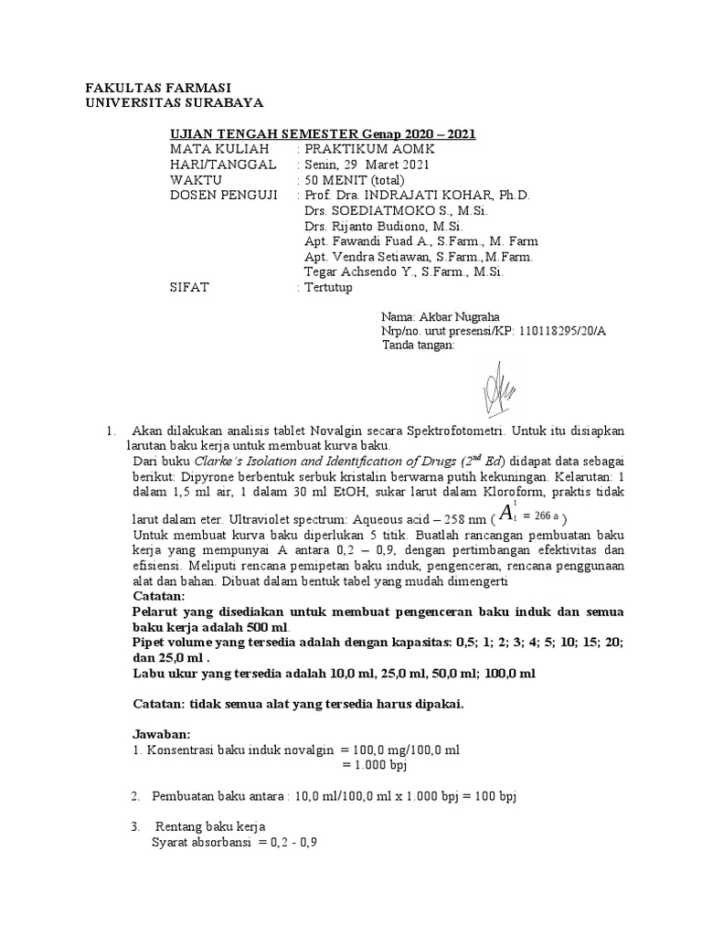 Praktikum AOMK: Analisis Novalgin dan HPLC | PDF | Sains & Matematika