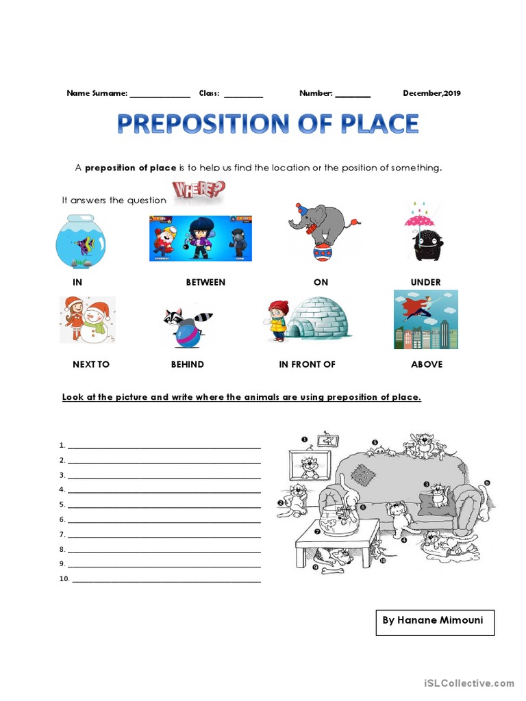 Prepositions of Place Worksheet | PDF | Language Arts & Discipline