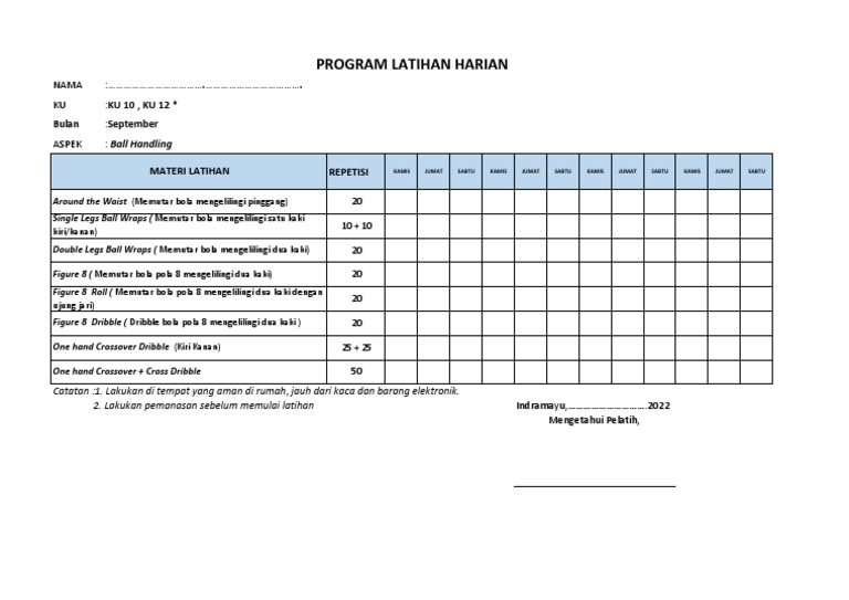 Program Latihan Harian Bulan 1 Minggu 1 Dan 2 | PDF