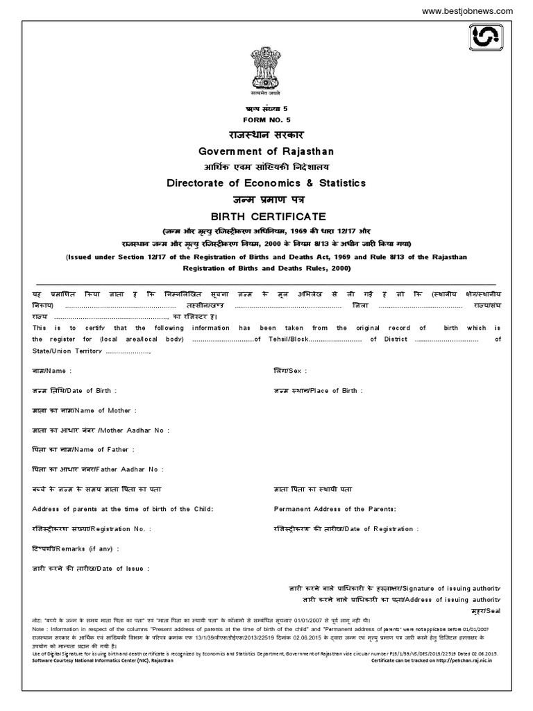 Birth Ceritificate Sample Blank Form | PDF