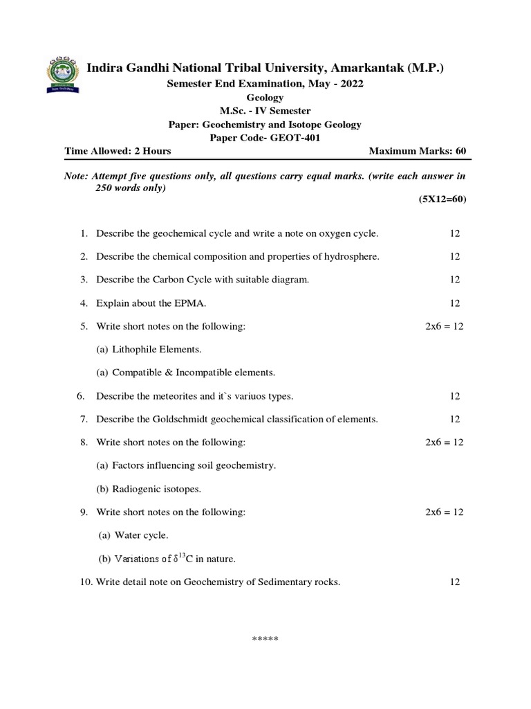 M.Sc. IV Geochemistry and Isotope Geology | PDF | Teaching Methods ...