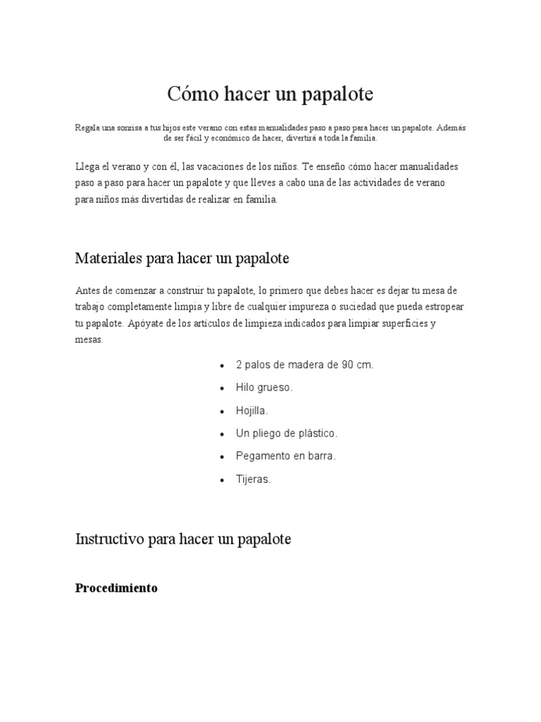 Instructivo para hacer un papalote fácil | PDF | Cometa
