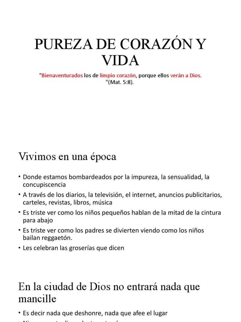 Pureza de Corazón y Vida | PDF