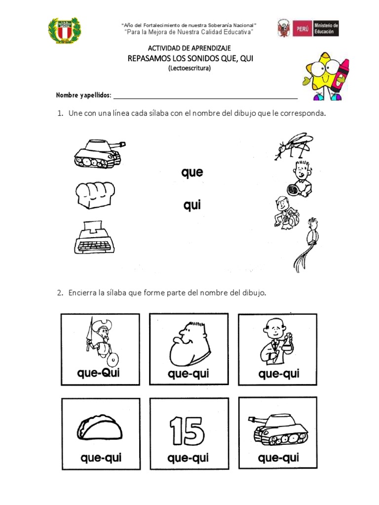 Ficha 3 - Repasamos Los Sonidos Que, Qui | PDF