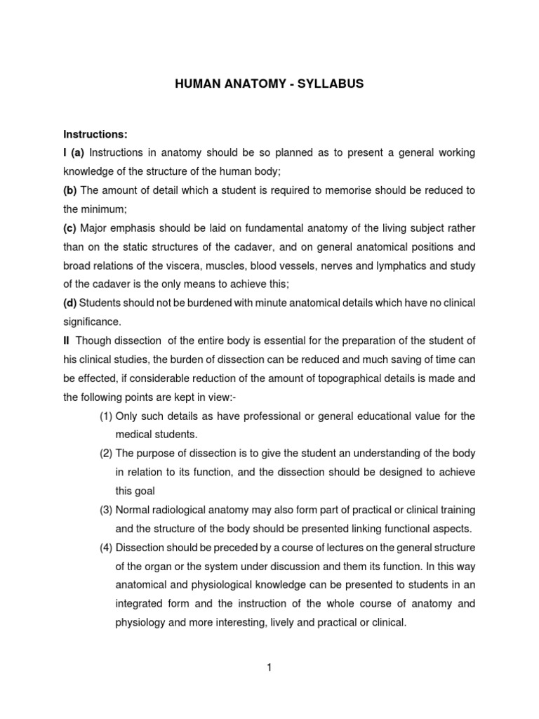 Anatomy Syllabus I BHMS | PDF | Anatomy | Human Body
