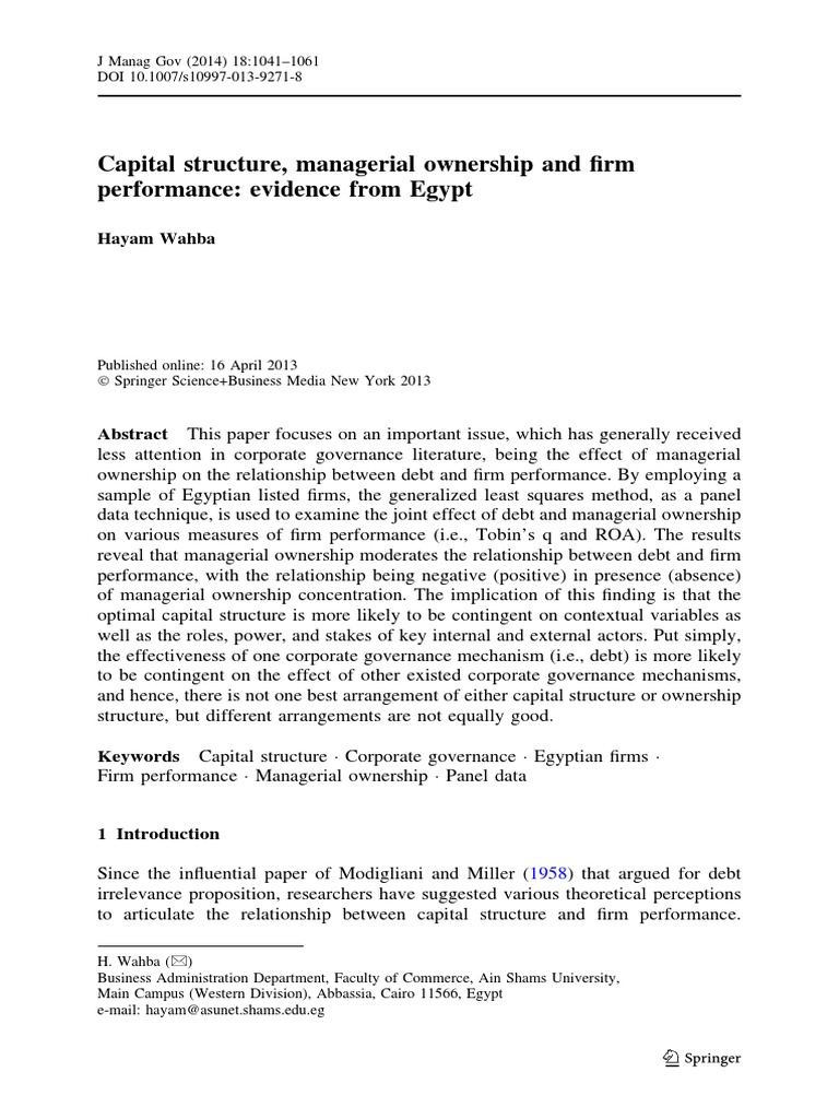 Capital Structure Managerial Ownership and Financial Performance | PDF | Capital Structure ...
