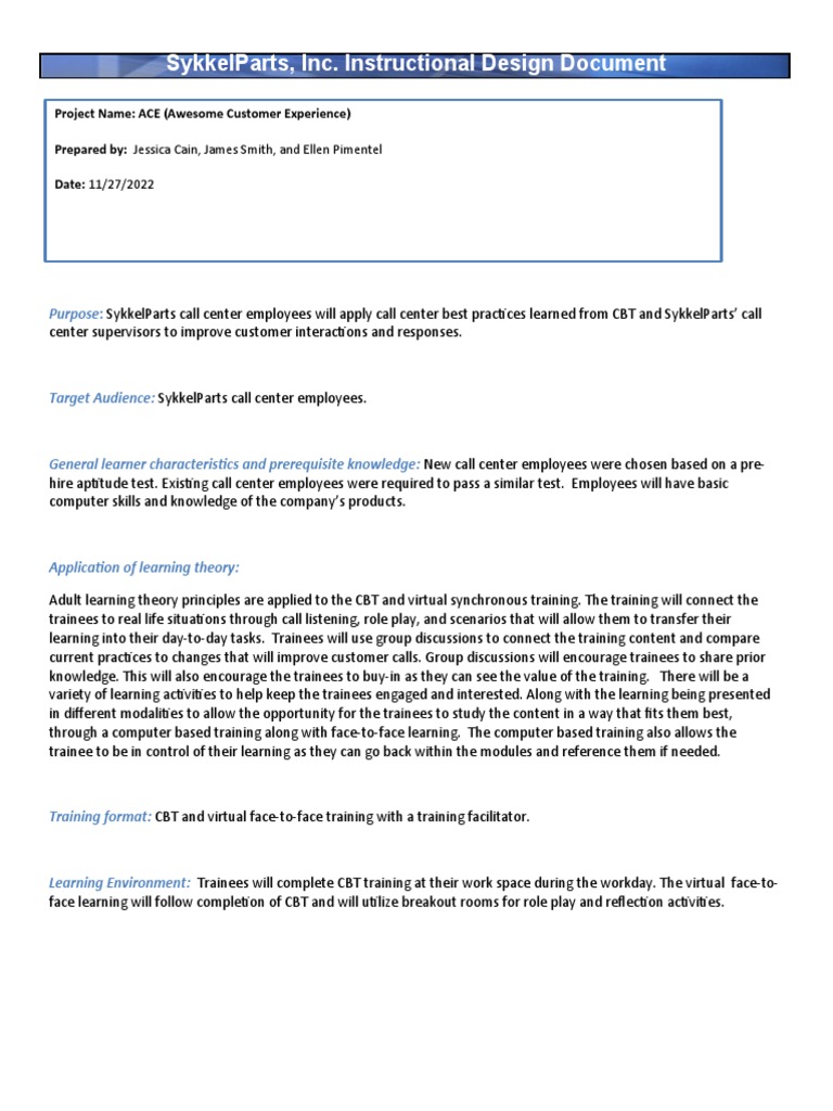 SykkelParts, Inc. Instructional Design Document | PDF | Educational ...