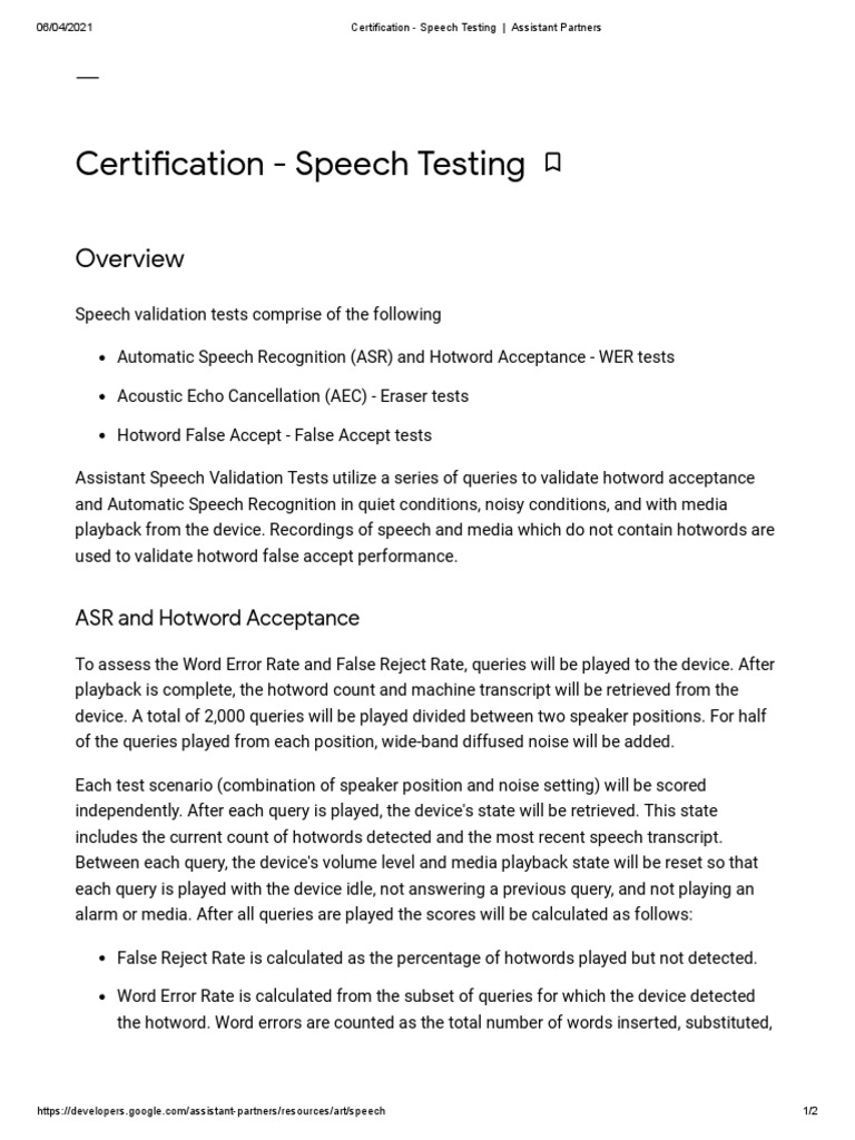 Certification - Speech Testing - Assistant Partners | PDF | Speech ...