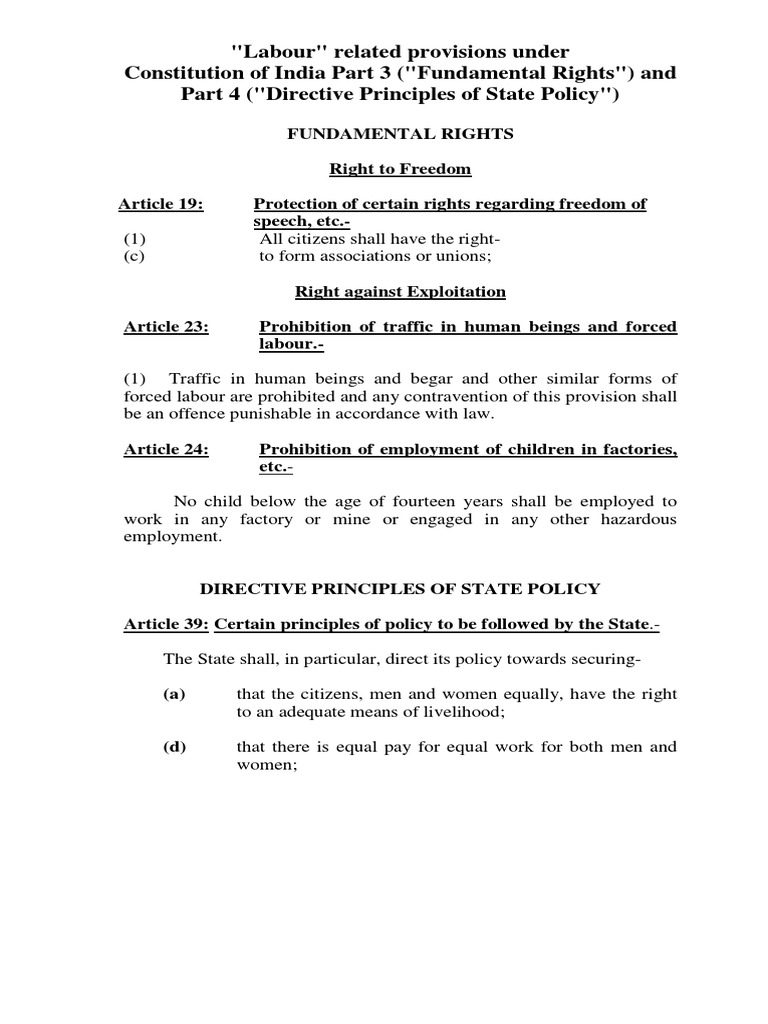 Constitutional Provisions Relating To Labour Laws | PDF | Justice | Crime & Violence
