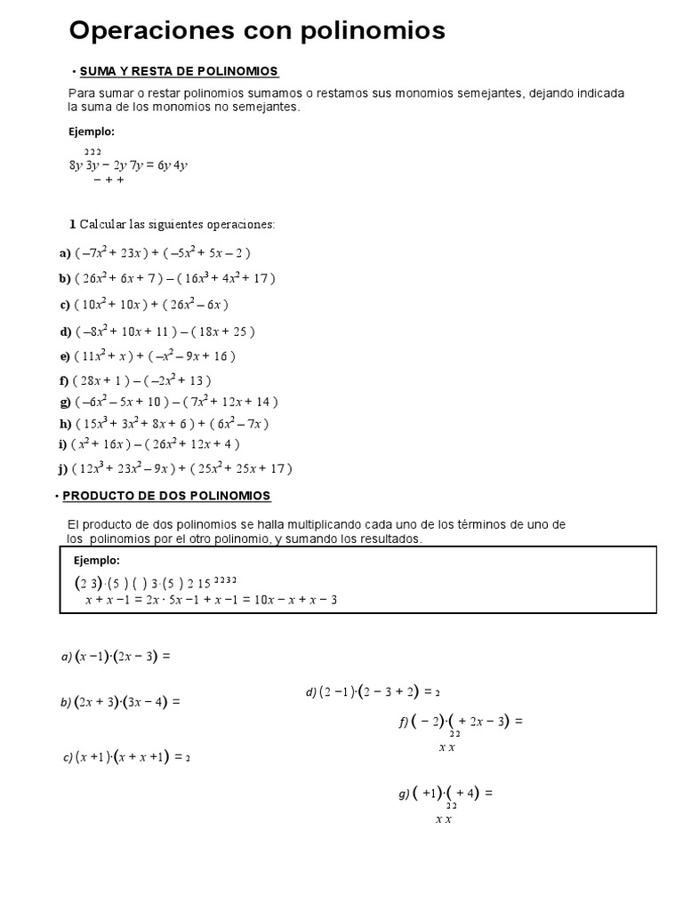 Suma y Multiplicación de Polinomios - 1 | PDF