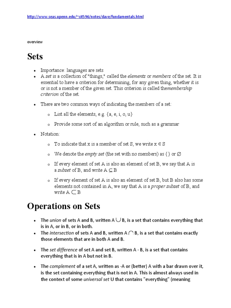 Set Theory and BNF Overview | PDF | Set (Mathematics) | Grammar