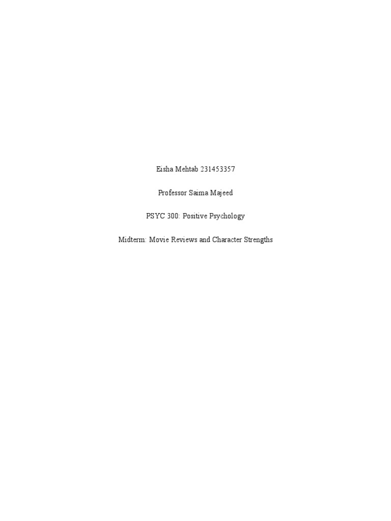 Movie Reviews And Character Strengths PDF Love Psychology