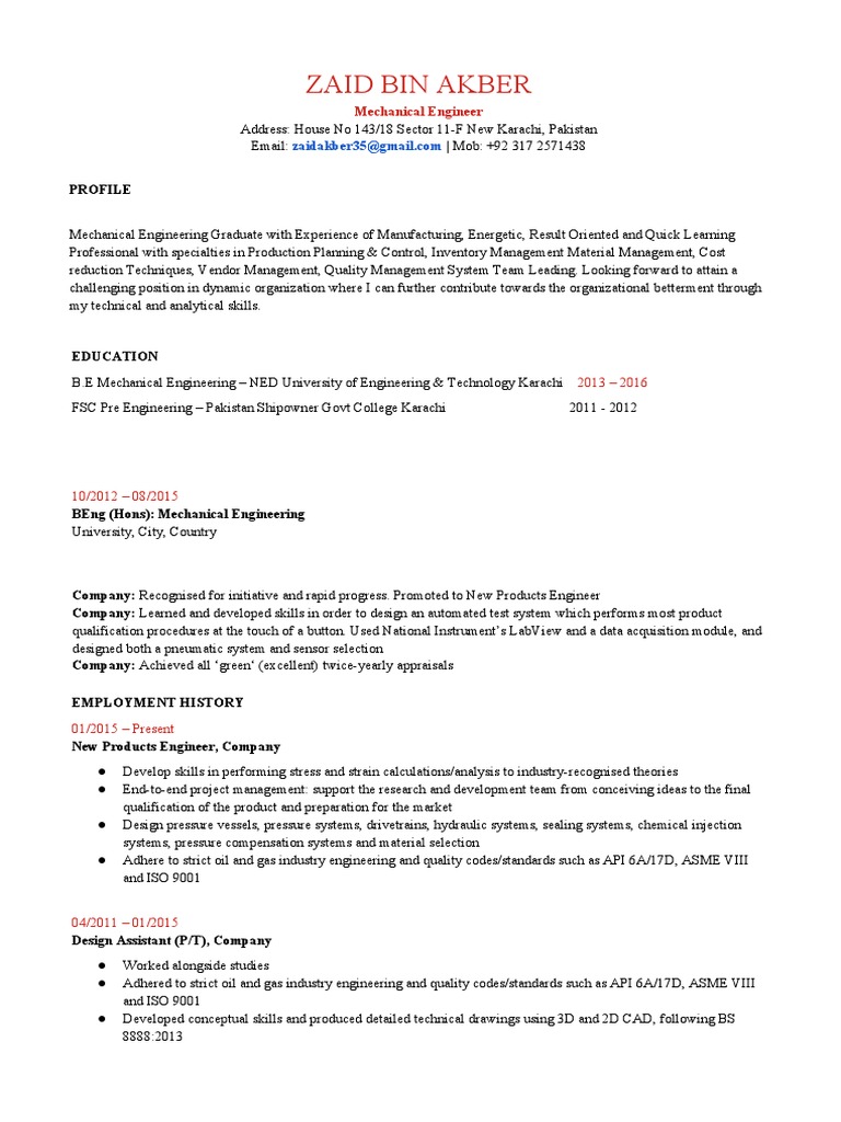Monster CV Template Graduate - Mechanical - Engineering | PDF | Engineering | Mechanical Engineering