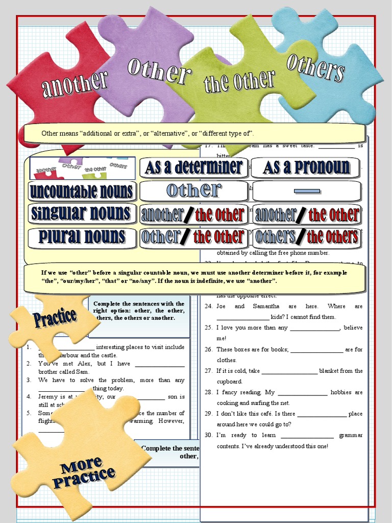 Other vs. Another Grammar Exercises | PDF