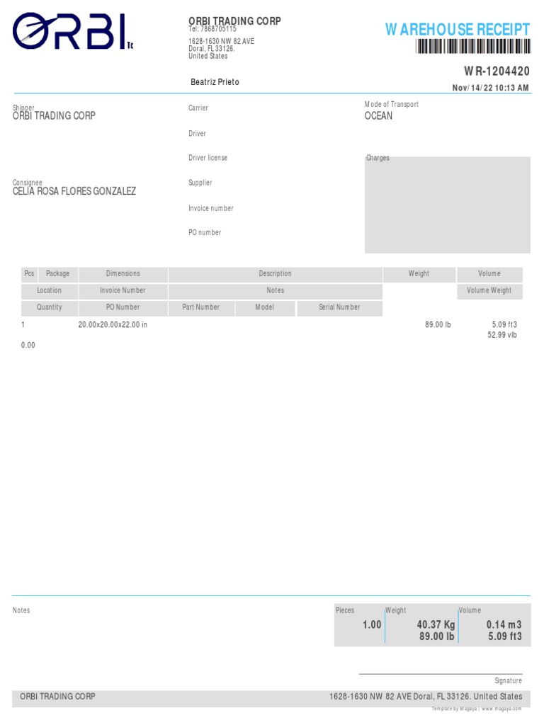Warehouse Receipts (WR-1204420) | PDF | Supply Chain Management | Transport