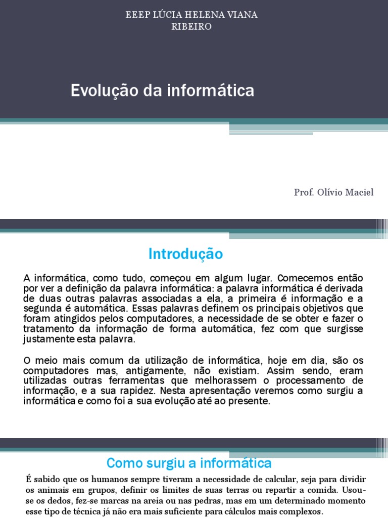 Evolução Da Informática 1 Pdf Pcs Computadores Microprocessador