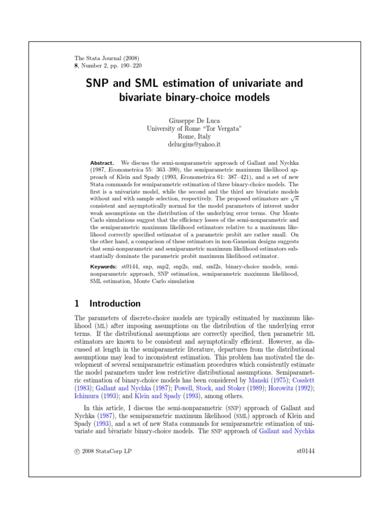 SML and Probit in STATA | PDF | Estimator | Normal Distribution