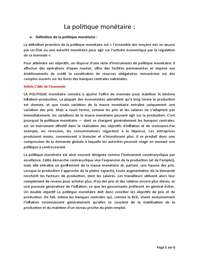 Politique Monétaire et Open Market | PDF | Politique monétaire | Argent