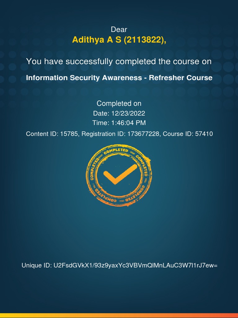 Information Security Awareness - Refresher Course - Completion ...