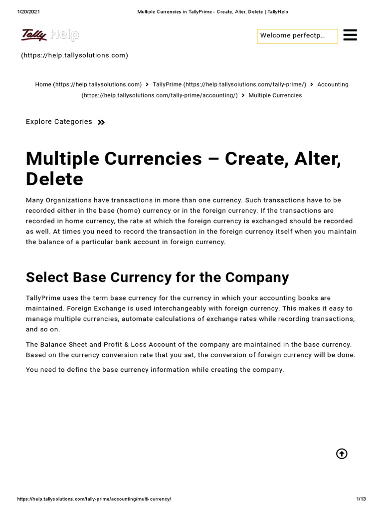 Multiple Currencies in TallyPrime - Create, Alter, Delete - TallyHelp | PDF | Exchange Rate ...