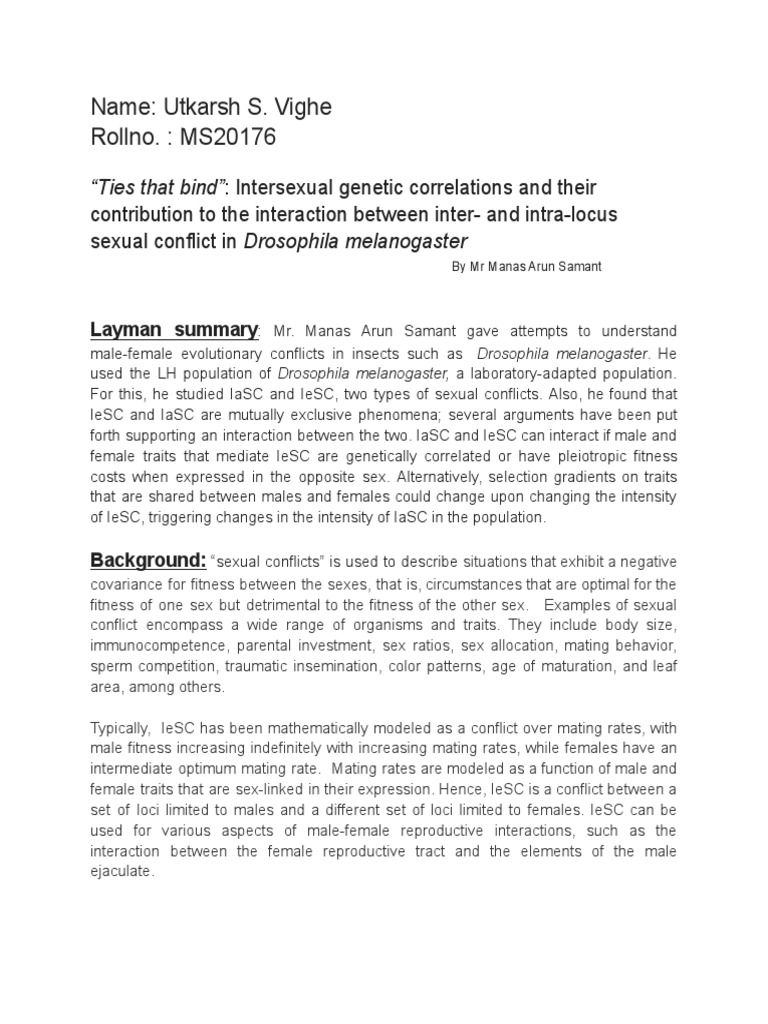MS20176 Utkarsh S. Vighe | PDF | Natural Selection | Sex