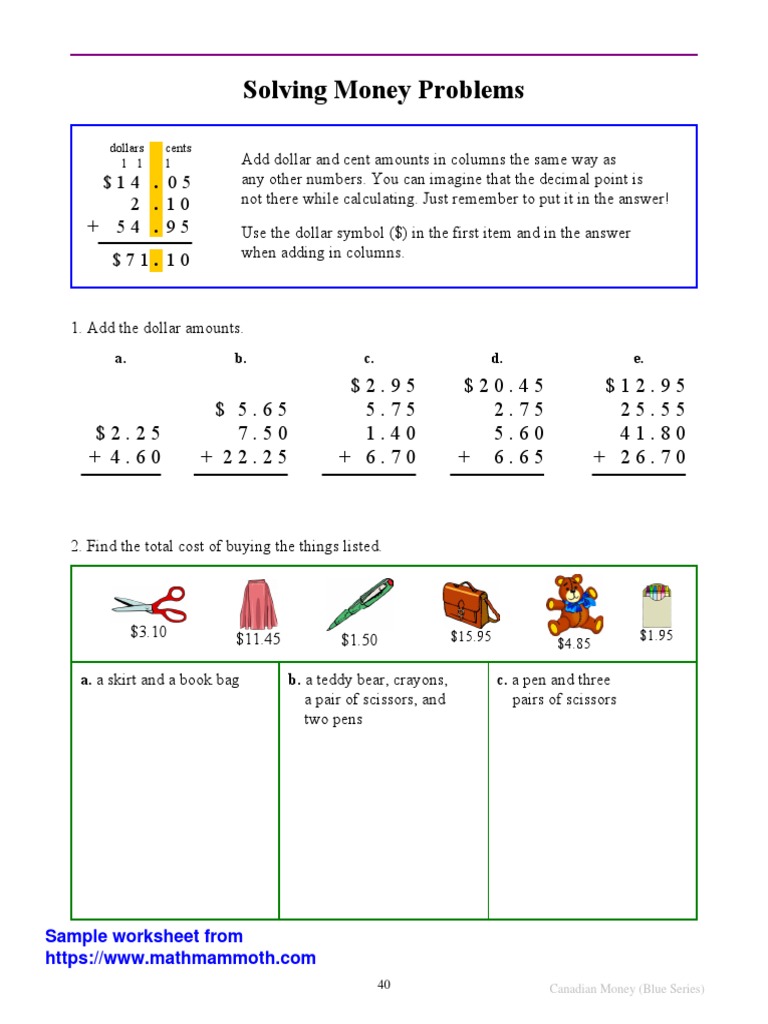 Canadian Money Problem Solving Guide | PDF
