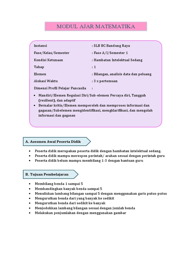 Modul Matematika Kls. 1 Tahap 1 Ok | PDF