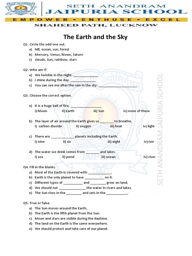 Earth and Sky Worksheet for Kids | PDF | Sky | Earth